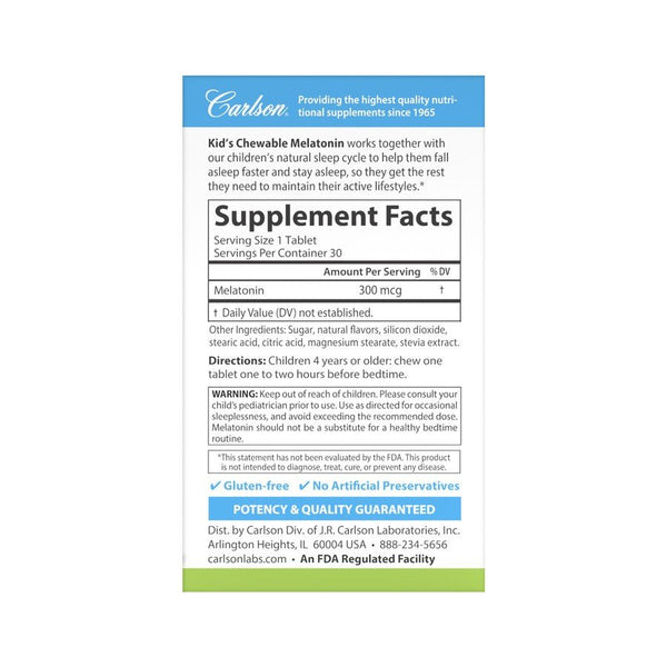 Carlson Laboratories Kid's Chewable Melatonin 30 Tablet - VitaminLife