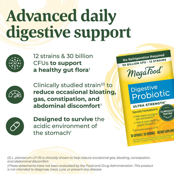 MegaFood Digestive Probiotic Ultra Strength (Shelf Stable) 30 Capsule ...